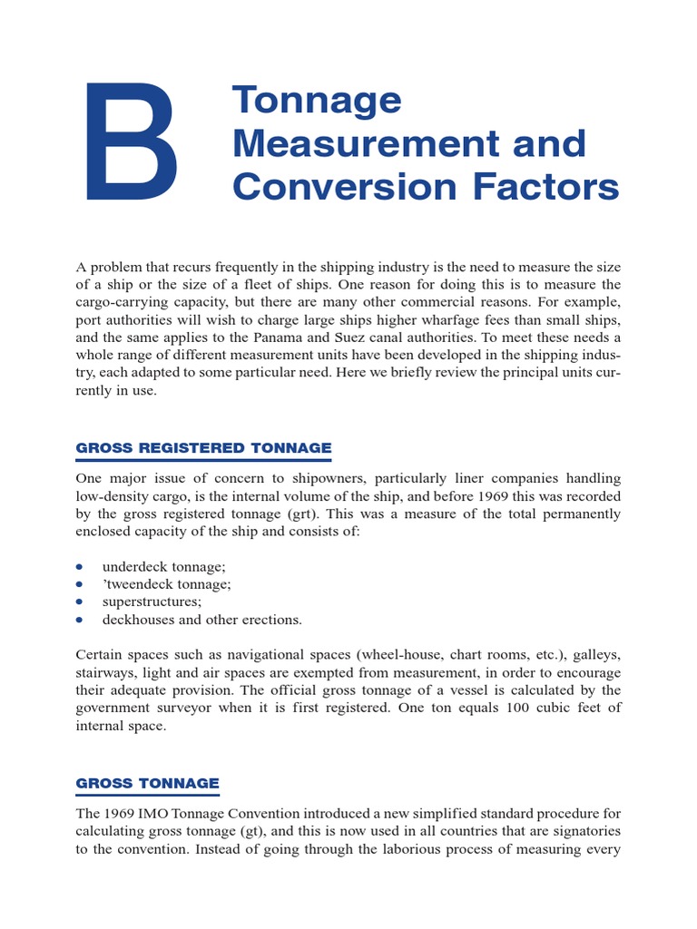 Appendix B Tonnage Measurement and Conversion Factors | PDF | Tonnage ...