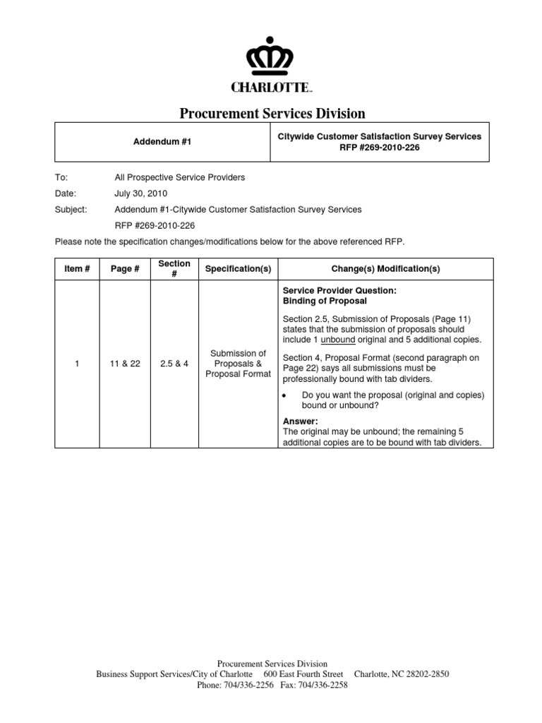 Charlotte Addendum 1 | PDF | Request For Proposal | Survey Methodology