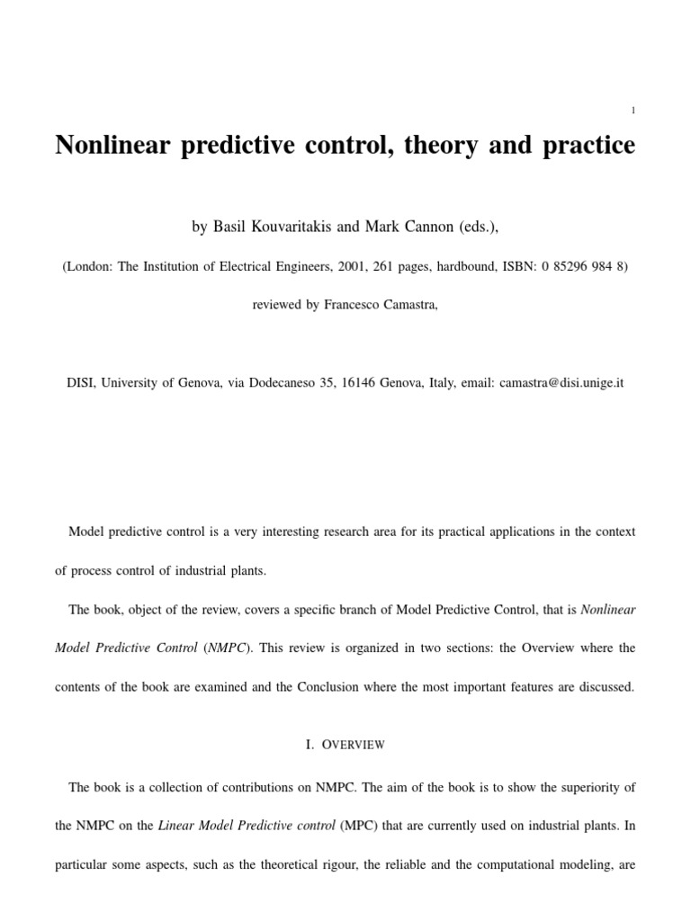 Non Linear Predictive Control | PDF | Artificial Neural Network ...