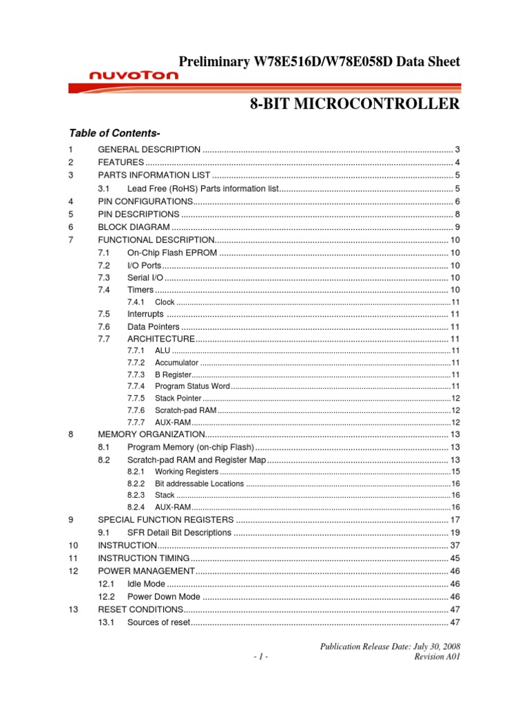 W78e058d Nuvoton | PDF | Computer Data Storage | Microcontroller