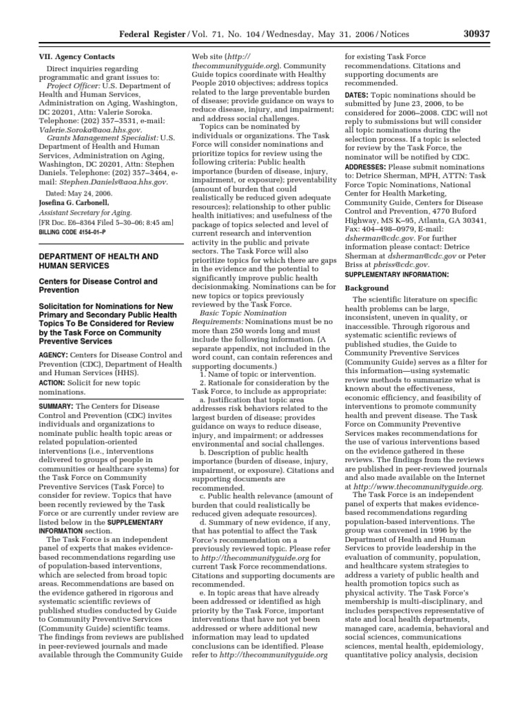 Notice: Community Preventive Services Task Force Reviews New Primary ...
