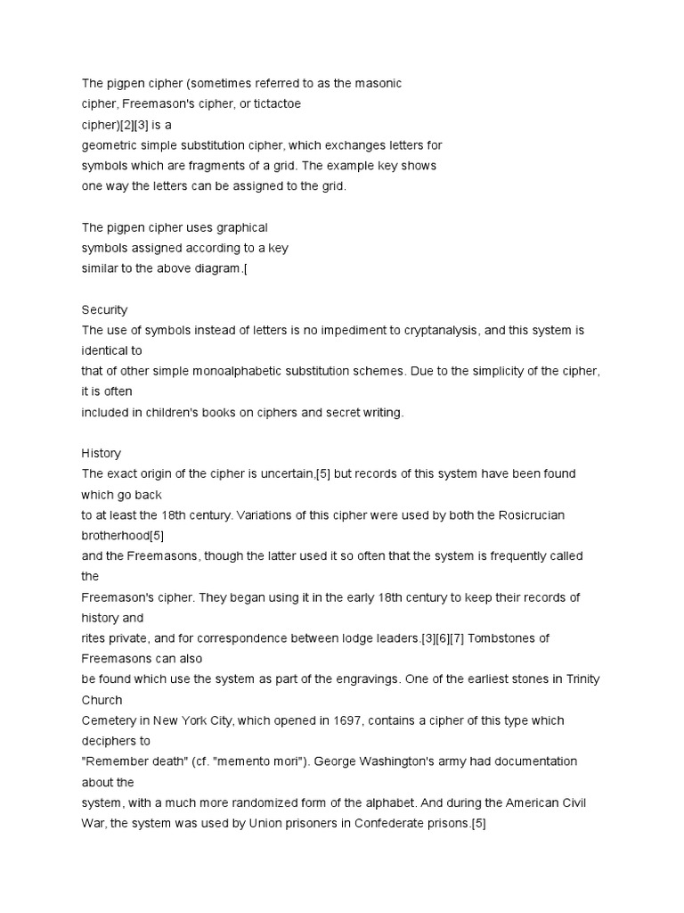 The Pigpen Cipher | PDF | Secrecy | Espionage Techniques