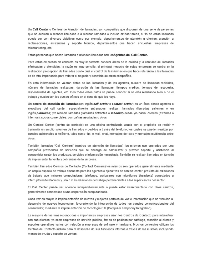 Operacion Call Center Parte - 1 | PDF | Centro de llamadas ...