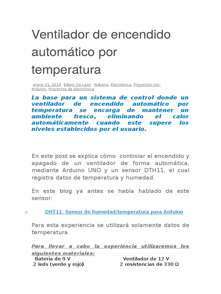 Control automático de ventilador mediante sensor de temperatura y ...