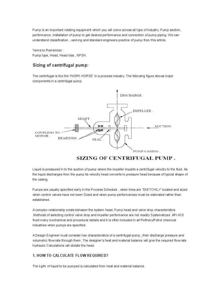Sizing of Centrifugal Pump:: 1. How To Calculate Flow Required? | PDF ...