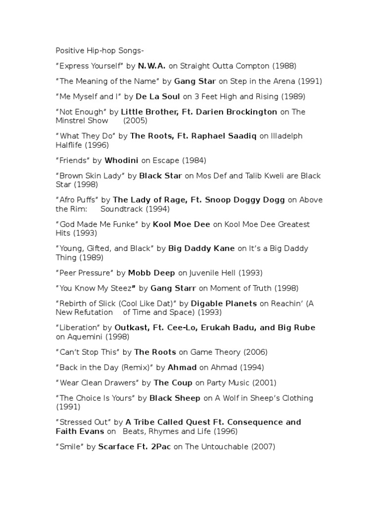 100 Positive Hip Hop Songs | PDF | Hip Hop Music | Hip Hop