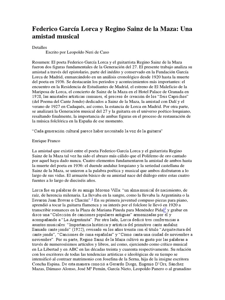 Federico García Lorca y Regino Sainz de La Maza | PDF | Federico García ...