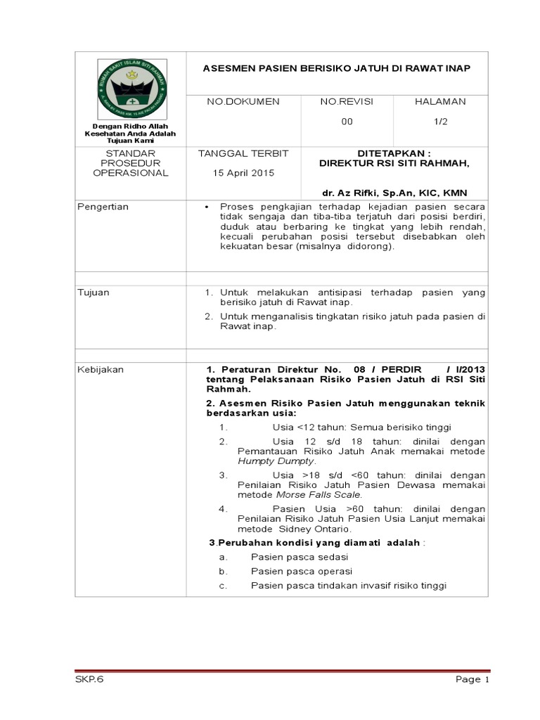 Spo Asesmen Pasien Jatuh Di Ranap Fix 2 | PDF