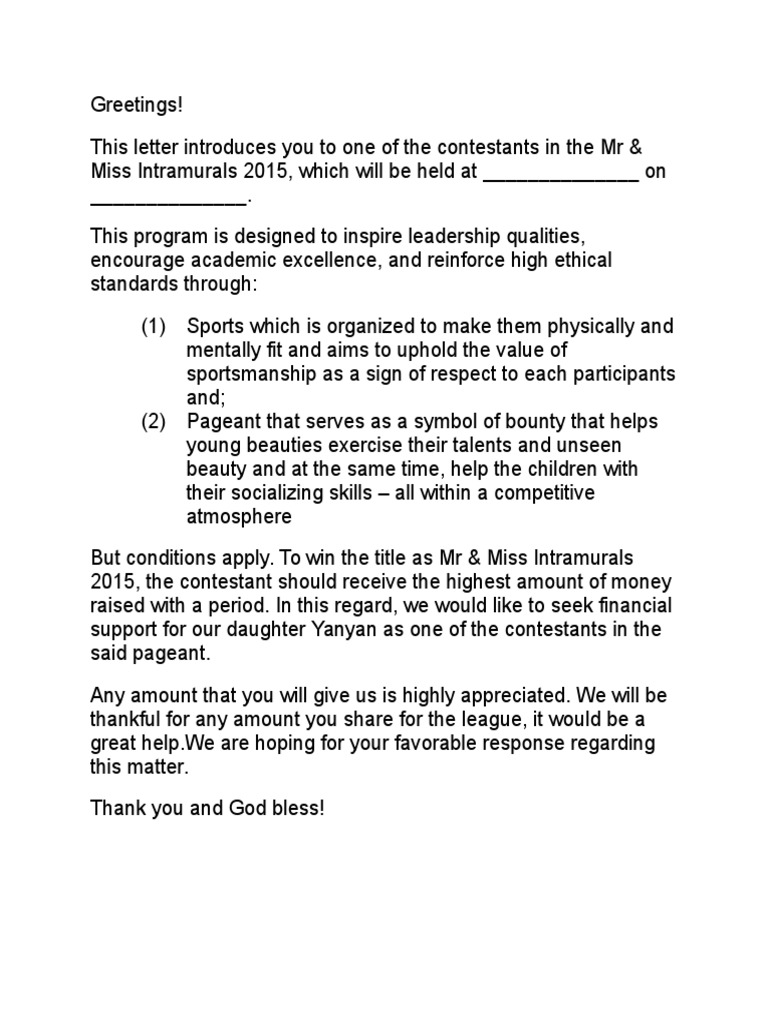 Pageant Fundraiser Letter New Miss Gladwin County Program To Hold