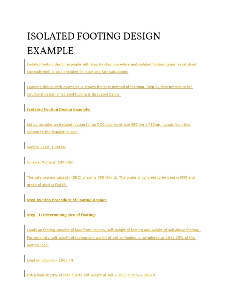 Isolated Footing Design Example | PDF | Bending | Column