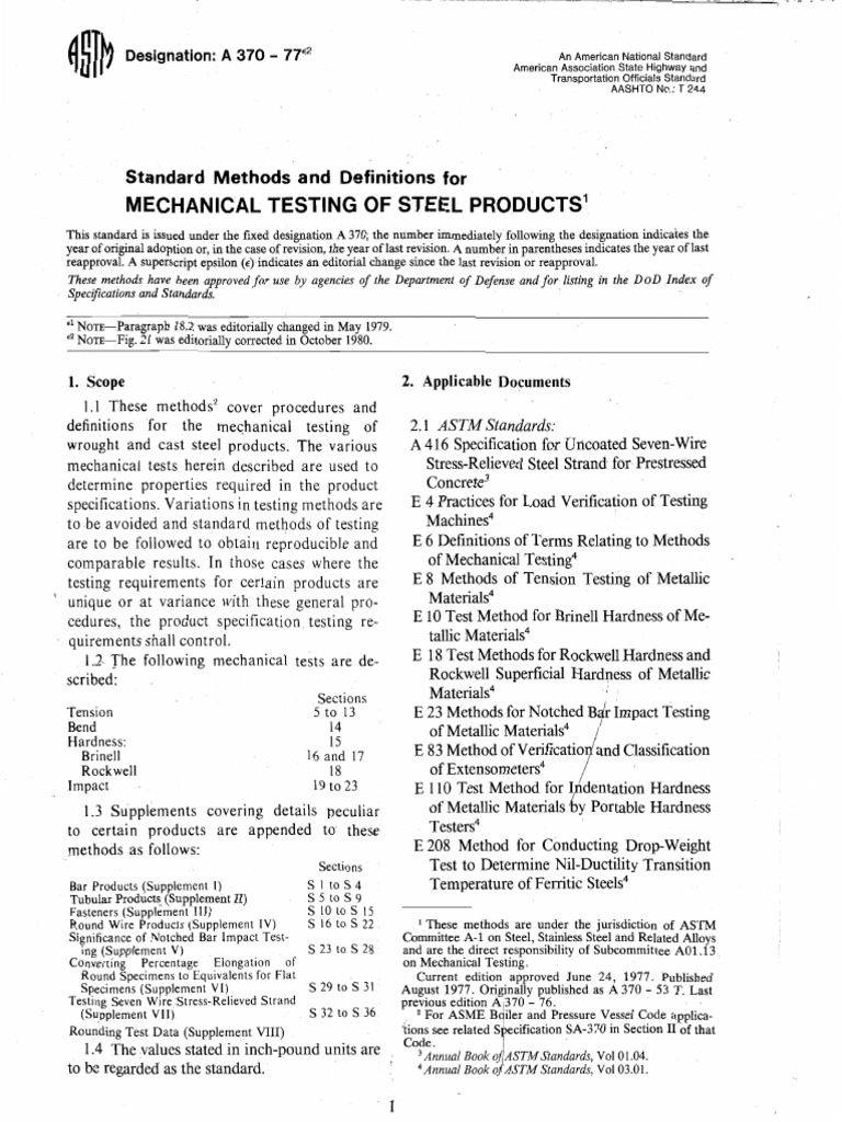 Astm A370 1977 | PDF