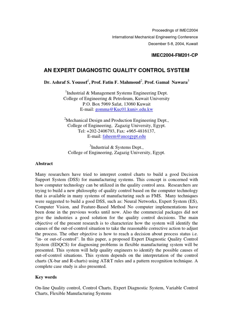 An Expert Diagnostic Quality Control System | PDF | Causality | Statistics