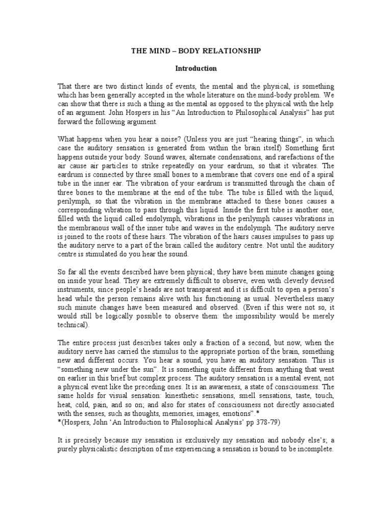 MIND - BODY Relationship | PDF | Philosophy Of Mind | Mind