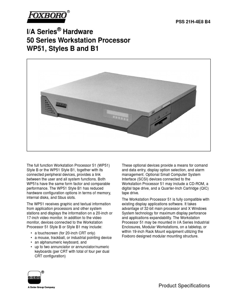 I/A Series Hardware 50 Series Workstation Processor WP51, Styles B and ...