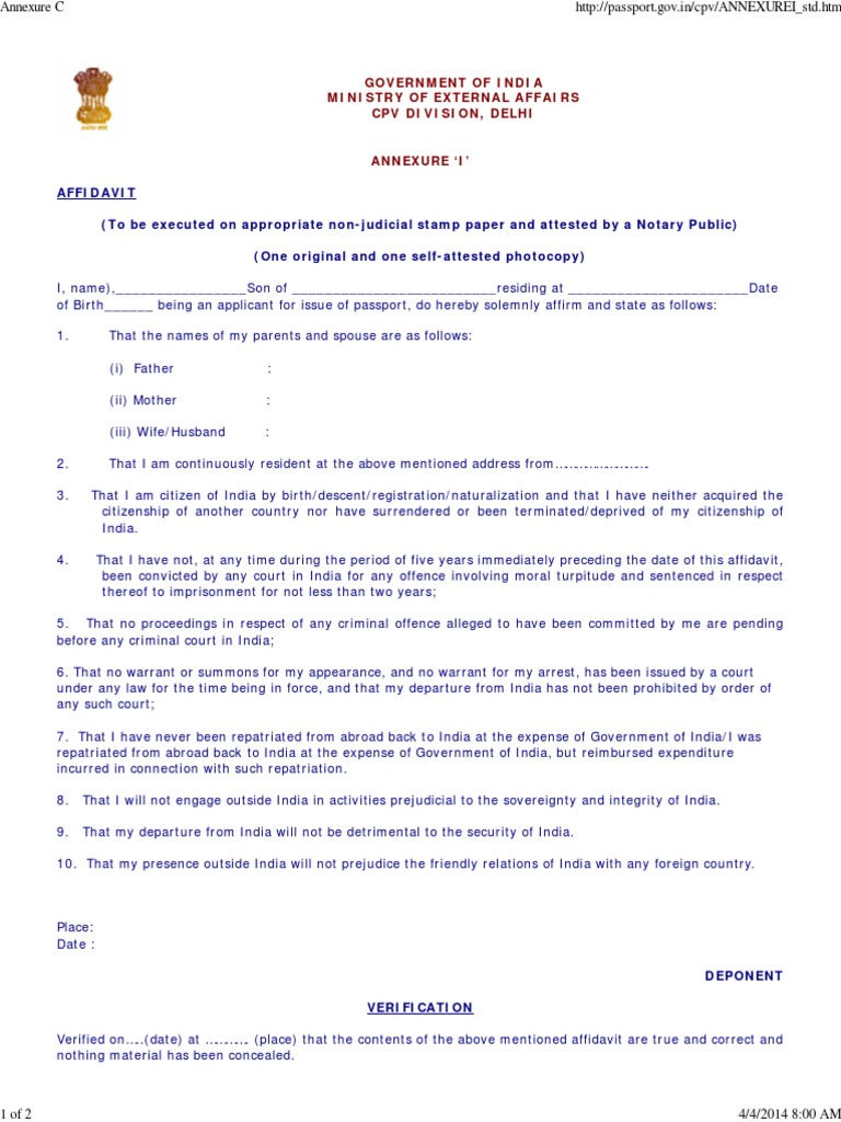 Affidavit (To Be Executed On Appropriate Non-Judicial Stamp Paper and ...