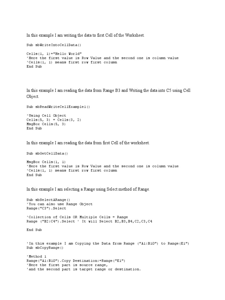Vba Examples | PDF | Visual Basic For Applications | Microsoft Excel