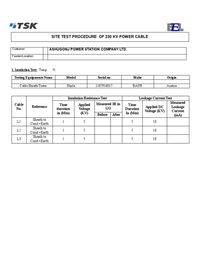 230 KV Power Cable Test Procedure | PDF