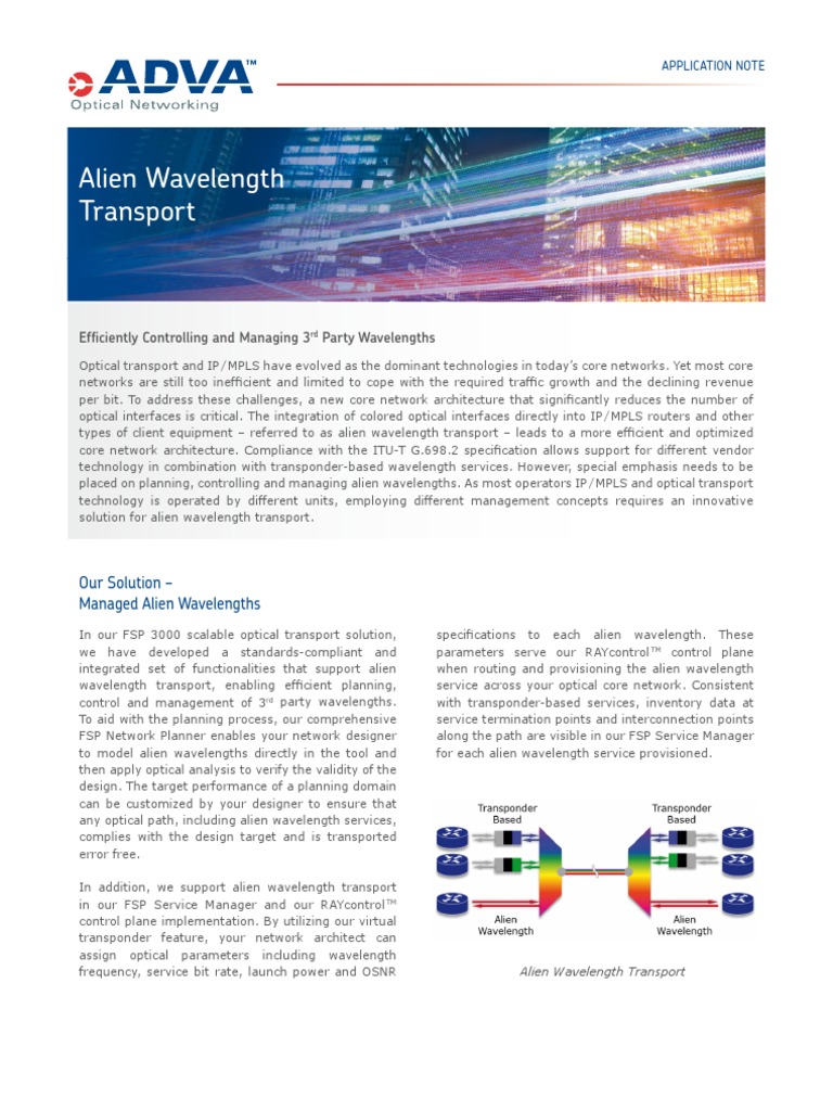 Alien Wavelength Transport Adva | PDF