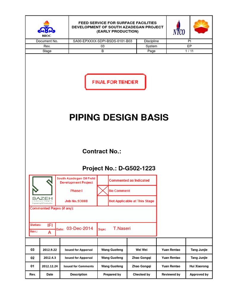 Piping Design Basis for South Azadegan Project | PDF | Pipe (Fluid Conveyance) | Valve
