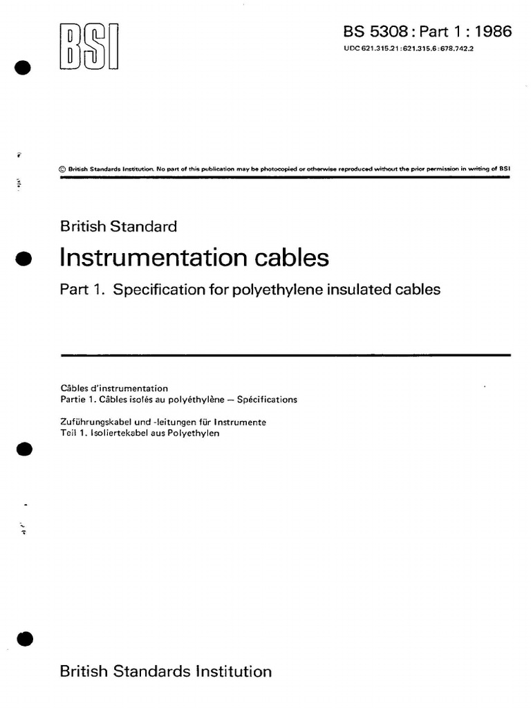 Bs 5308 - Part - 1-1986 Instrumentation Cables | PDF