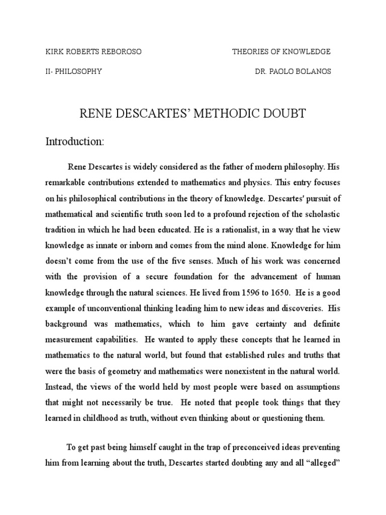 Rene Descartes' Methodic Doubt | PDF | René Descartes | Epistemology