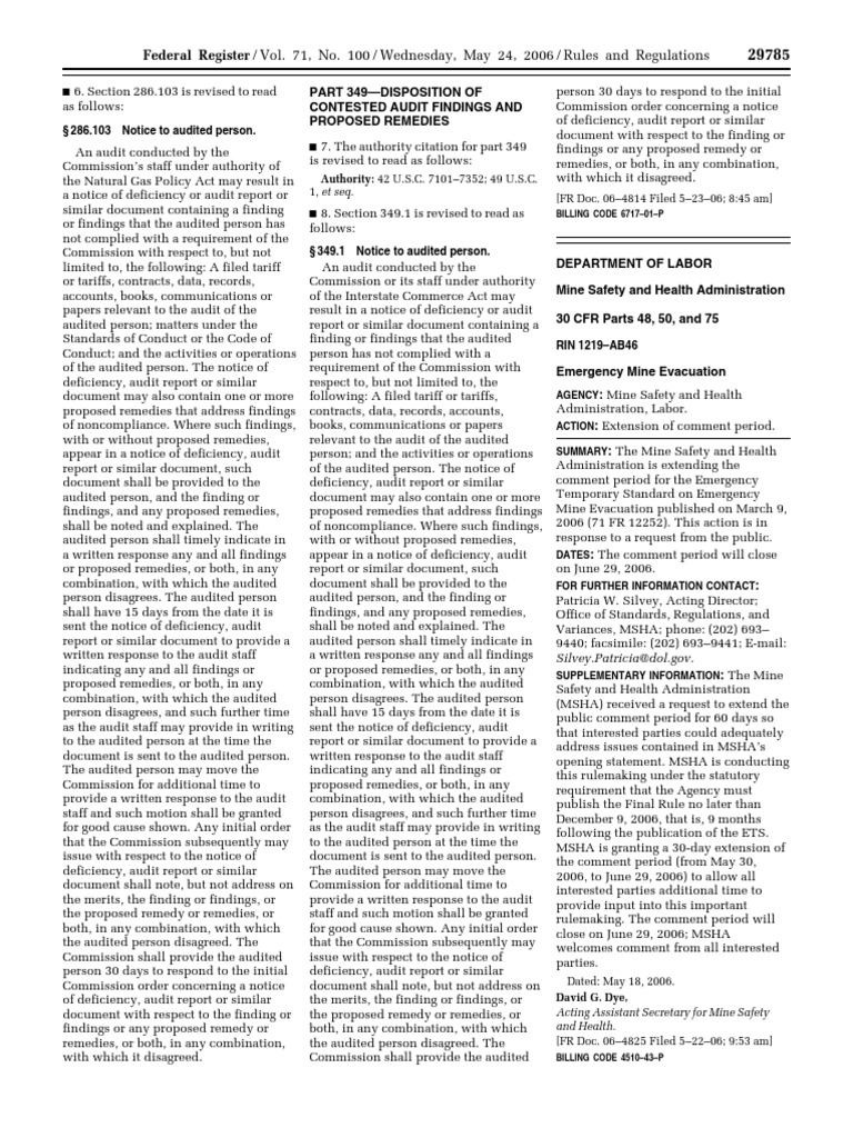 Rule: Coal Mine Safety and Health: Underground Mines— Emergency ...