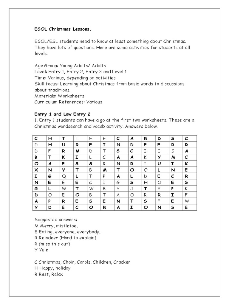 ESOL Christmas Lessons | PDF | Christmas | English As A Second Or ...