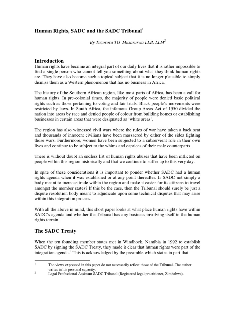 Human Rights & SADC Tribunal | PDF | Treaty | Human Rights