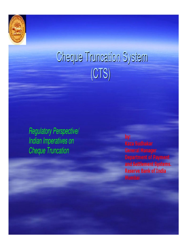 Cheque Truncation Kaza Sudhakar RBI | PDF | Cheque | Clearing (Finance)