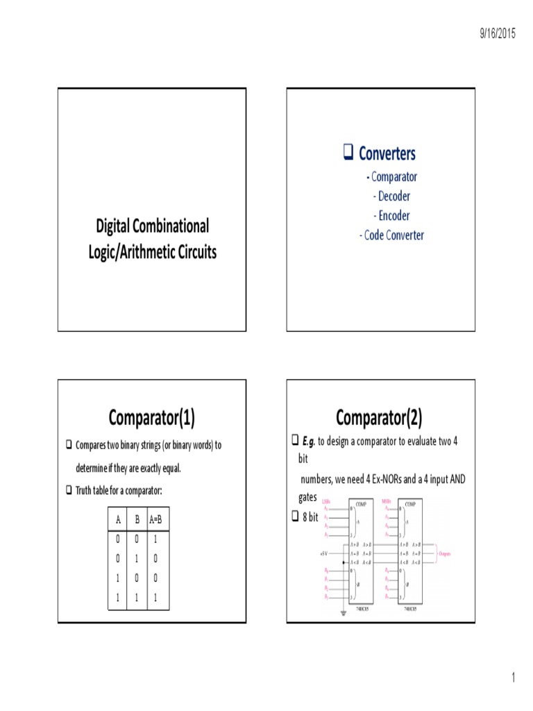 Digital Combinational Logic/Arithmetic Circuits: Comparator (1) Comparator | PDF | Electronics ...