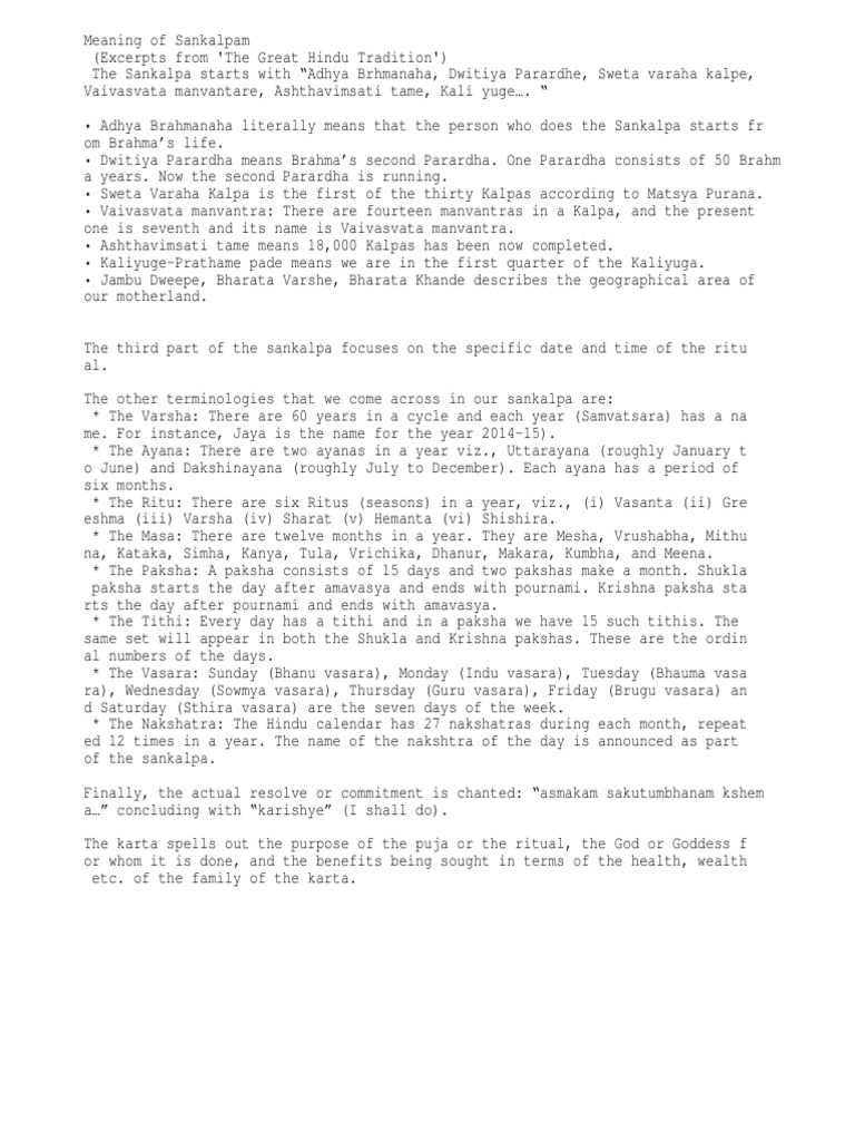 Sankalpam | PDF | Hindu Mythology | Hindu Behaviour And Experience