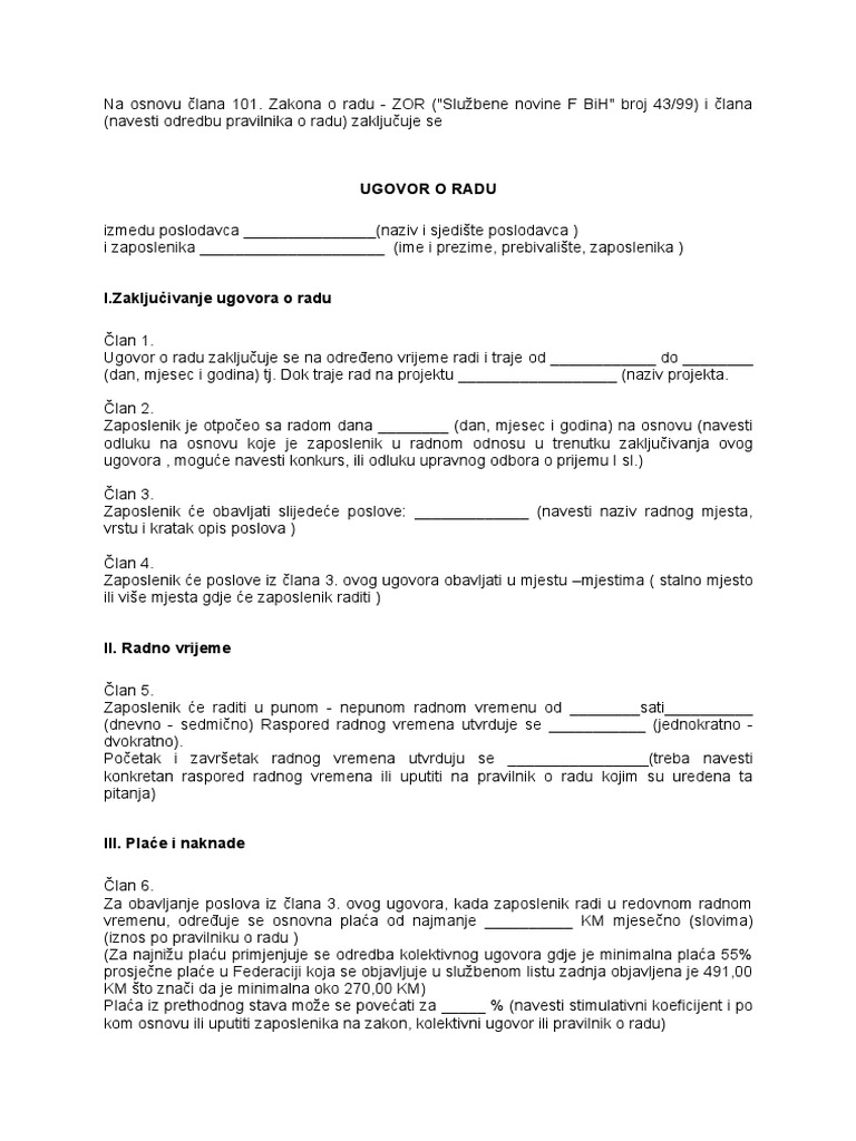 04 Ugovor o Radu Na Odredjeno VrijemePRIMJER | PDF