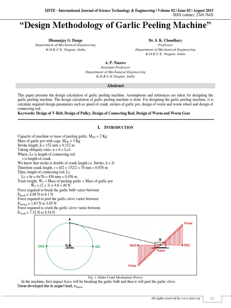 Garlic Peeling Machine Design Methodology | PDF | Belt (Mechanical) | Gear