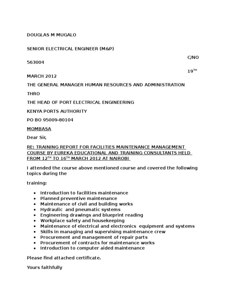 Facilities Maintenance Training Report | PDF | Technology & Engineering