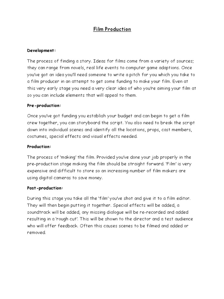 Film Production | PDF | Filmmaking | Leisure