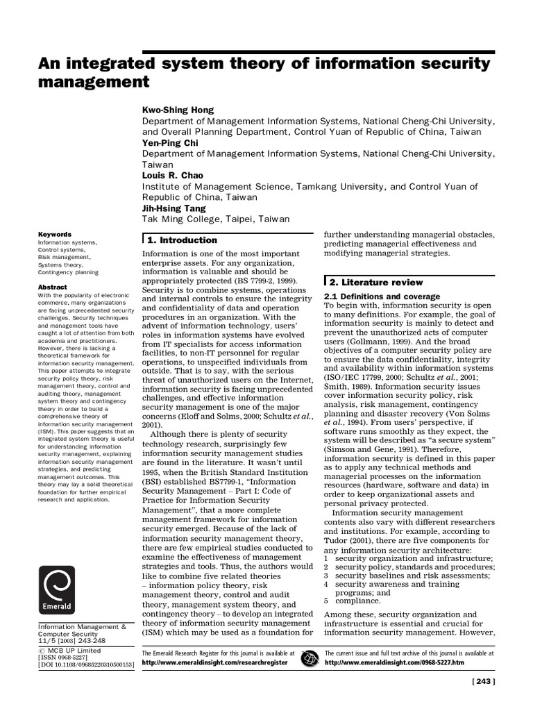 An Integrated System Theory of Information Security Management | PDF ...