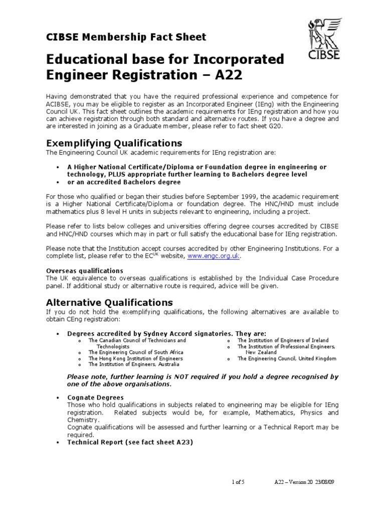 Educational Base For Incorporated Engineer Registration - A22 | PDF ...