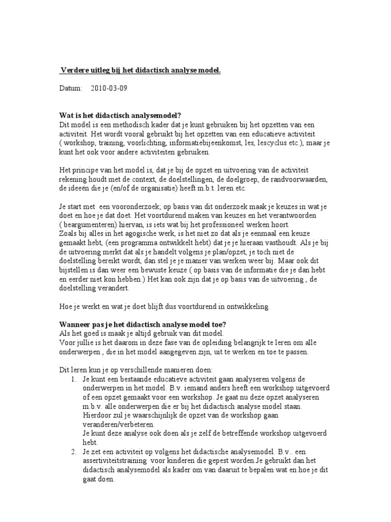Uitleg Bij Het Didactisch Analyse Model | PDF