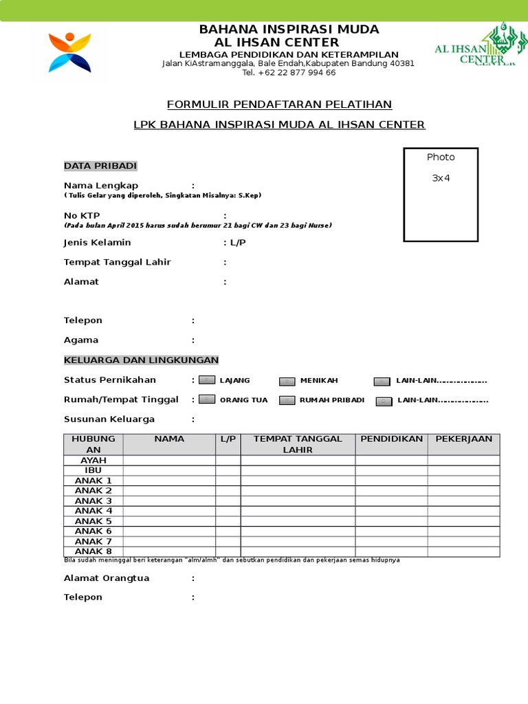 Formulir Pendaftaran (1) LPK BIM | PDF