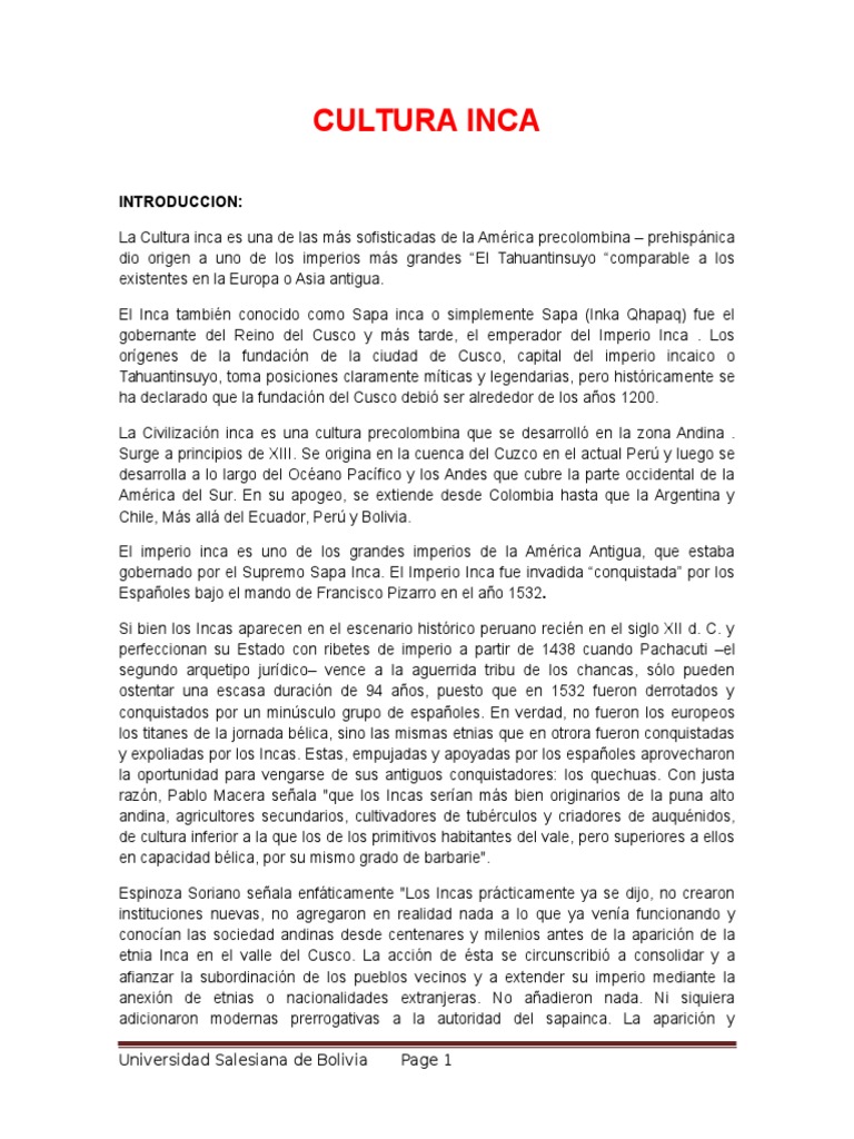 Cultura Inca | PDF | Imperio Inca | Tabú