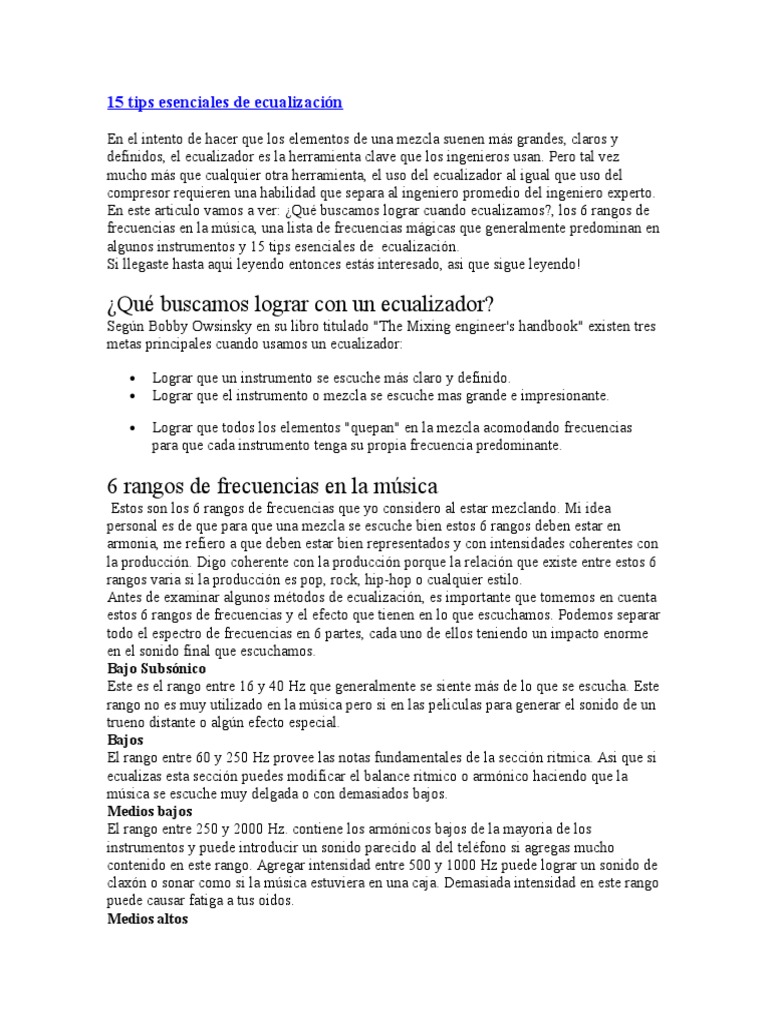 15 Consejos de Ecualización Esenciales | PDF | Artes del Lenguaje y ...