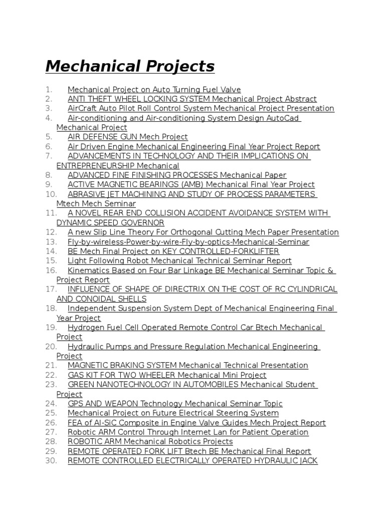 Mechanical Projects Topics | PDF | Gas Turbine | Engines