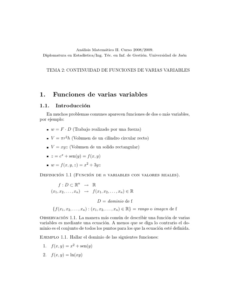 Tema 02 - Continuidad de Funciones de Varias Variables | PDF | Función continua | infinito