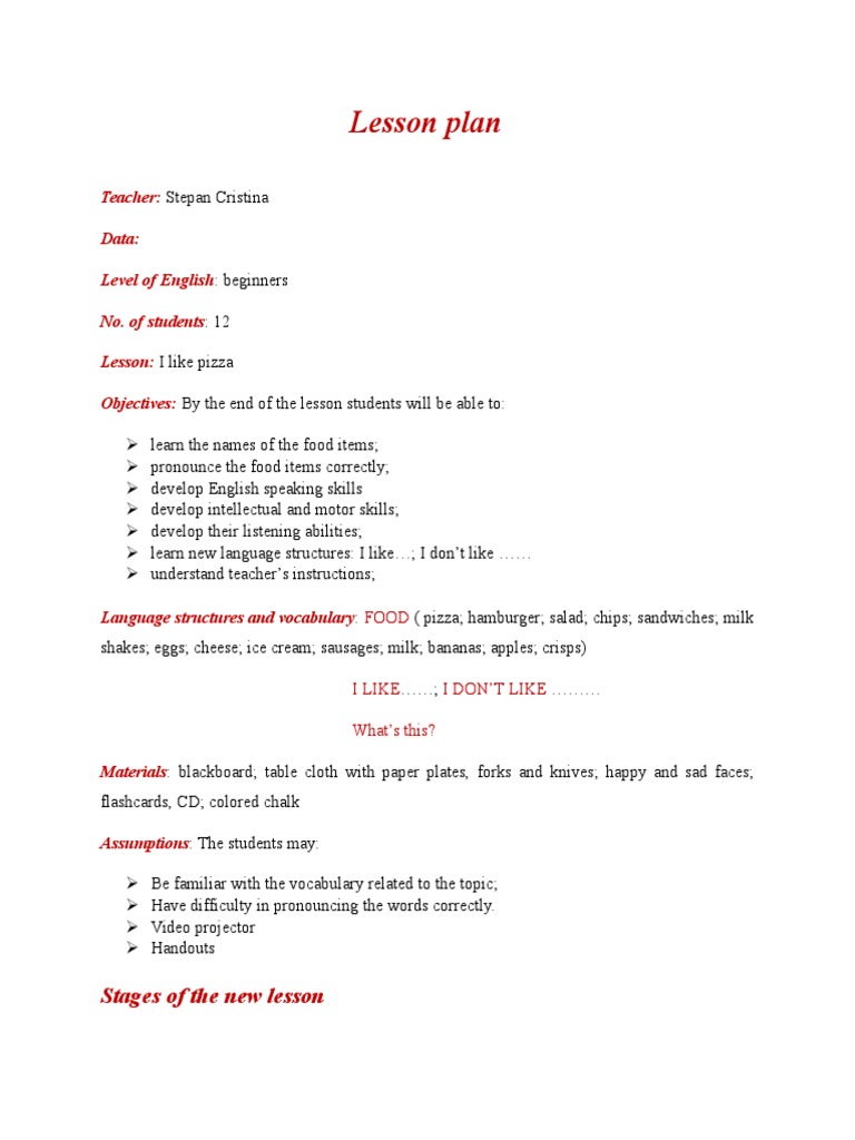 Food Lesson Plan - Doc Final - Doc Cls A II-A | Download Free PDF ...