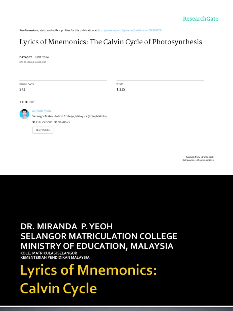 Lyrics of Mnemonics Calvin Cycle | PDF | Adenosine Diphosphate ...