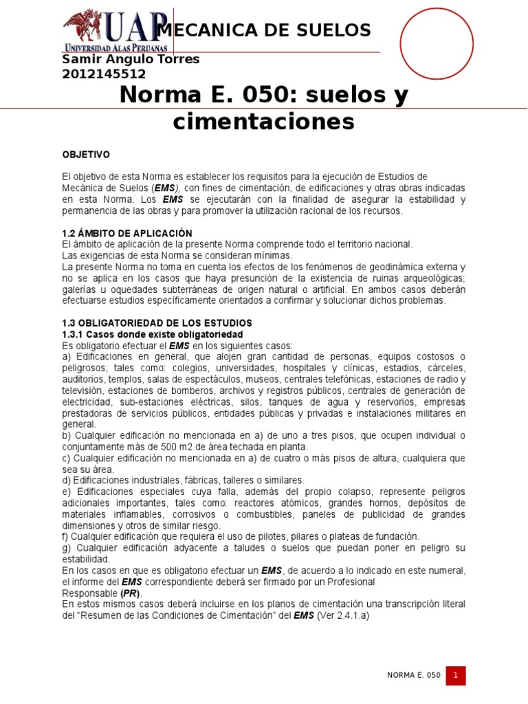 Norma e 050 | PDF | Fundación (Ingeniería) | Suelo