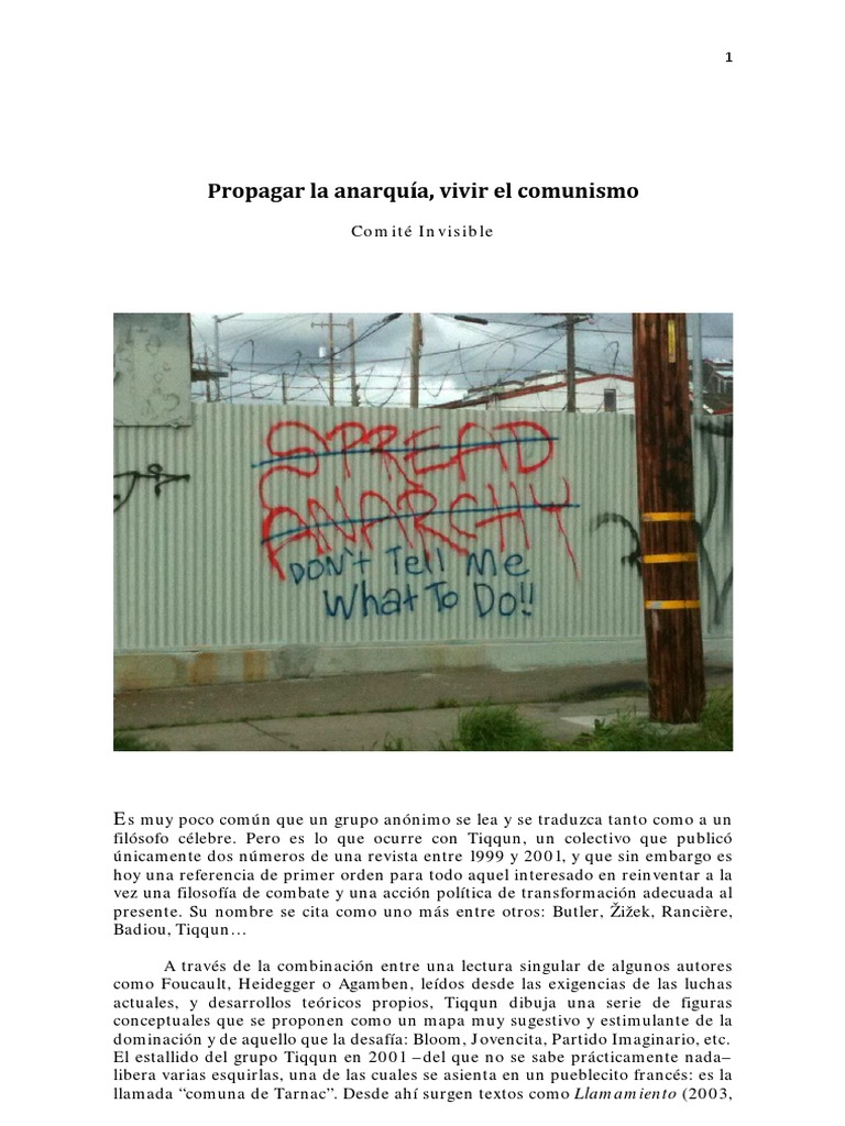 Comité Invisible - Propagar La Anarquía, Vivir El Comunismo | PDF ...