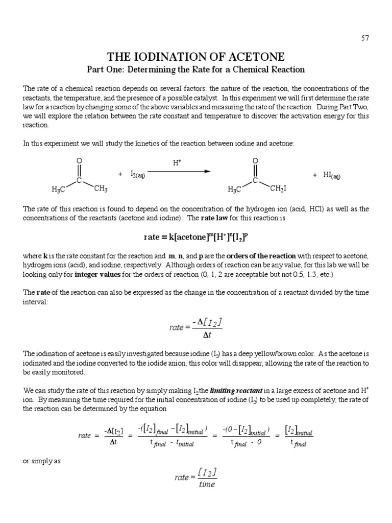 Physical CHemistry:Iodinization of Acetone | PDF | Logarithm | Chemical ...