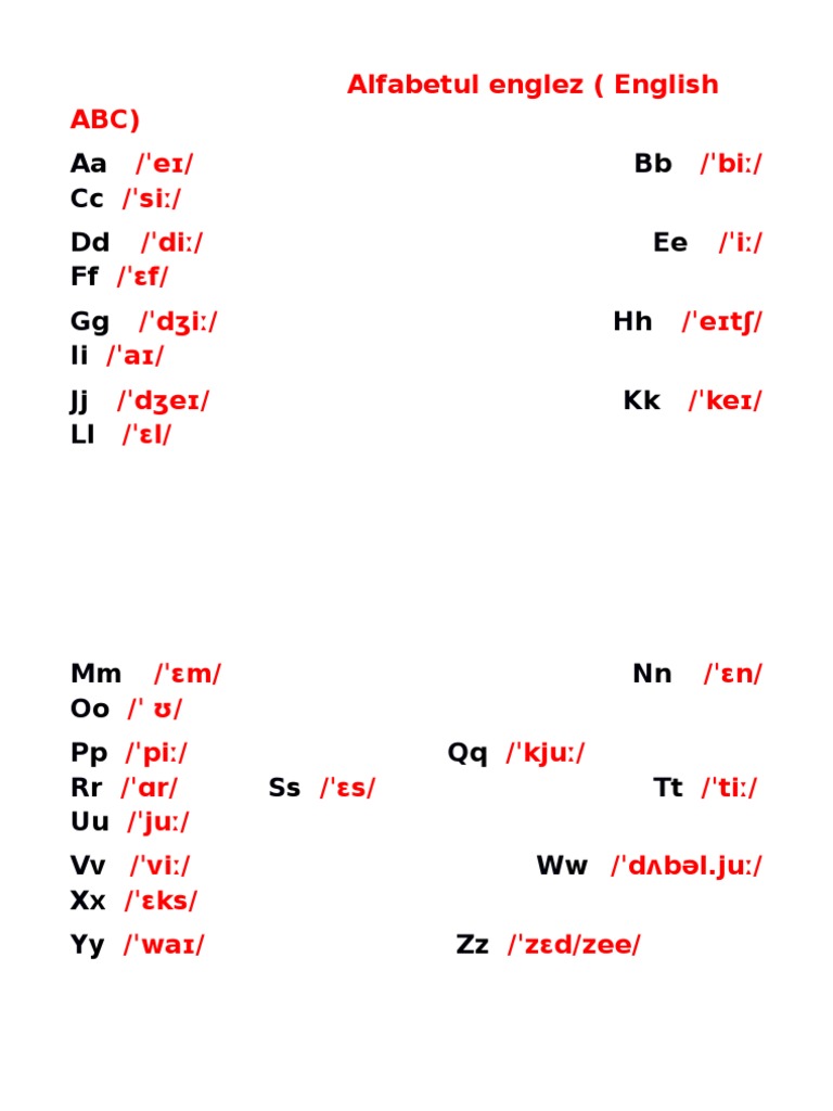 Pronunciation Guide for English Alphabet | PDF