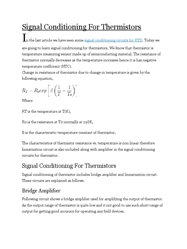 Signal Conditioning For Thermistors | PDF | Amplifier | Operational Amplifier